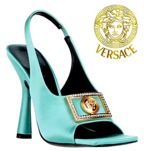 Versace | Shoes | Versace Blue Tribute Medusa Logo Crystal Satin ...